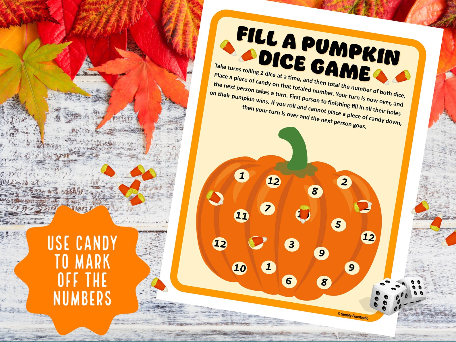 Fill A Pumpkin Dice Game Printable Instant Download Print Yourself 3 ...
