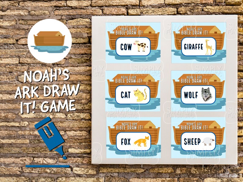 Noah's Ark Bible Draw It Game Bible Pictionary Cards Noah Game Youth ...
