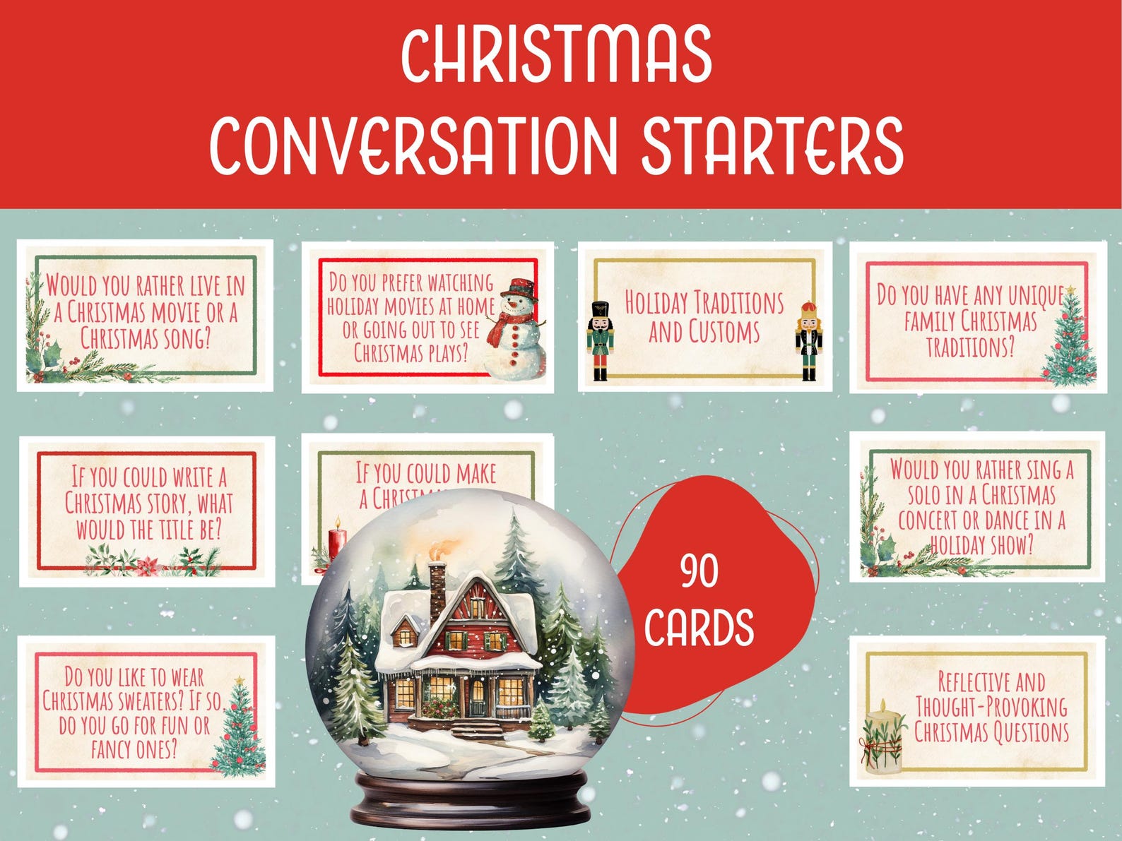 Christmas Conversation Starter Cards: 90 Holiday Dinner Table Topics ...