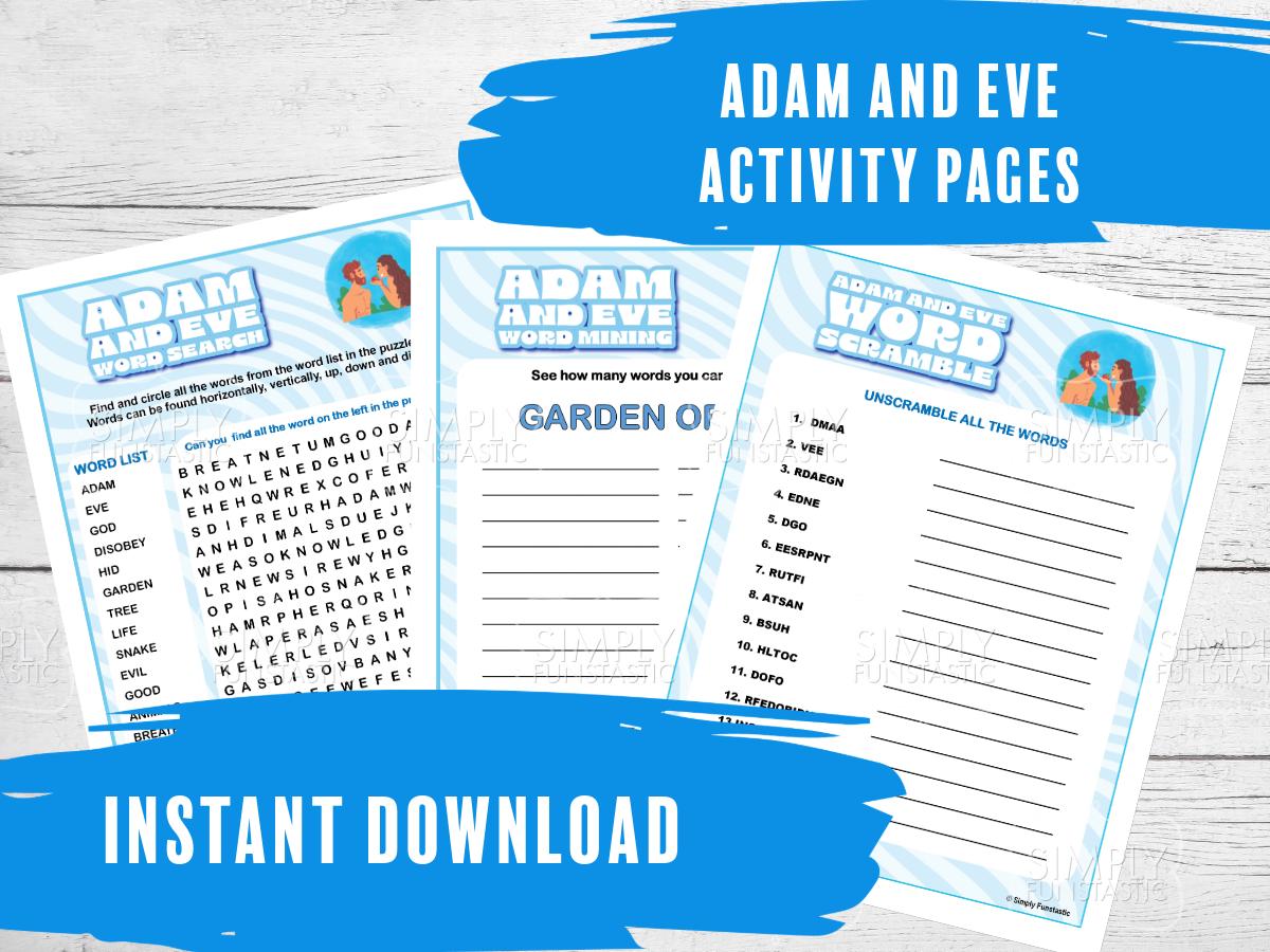 Adam and Eve Bible Activity Pages: Sunday School Printables (PDF), Word ...