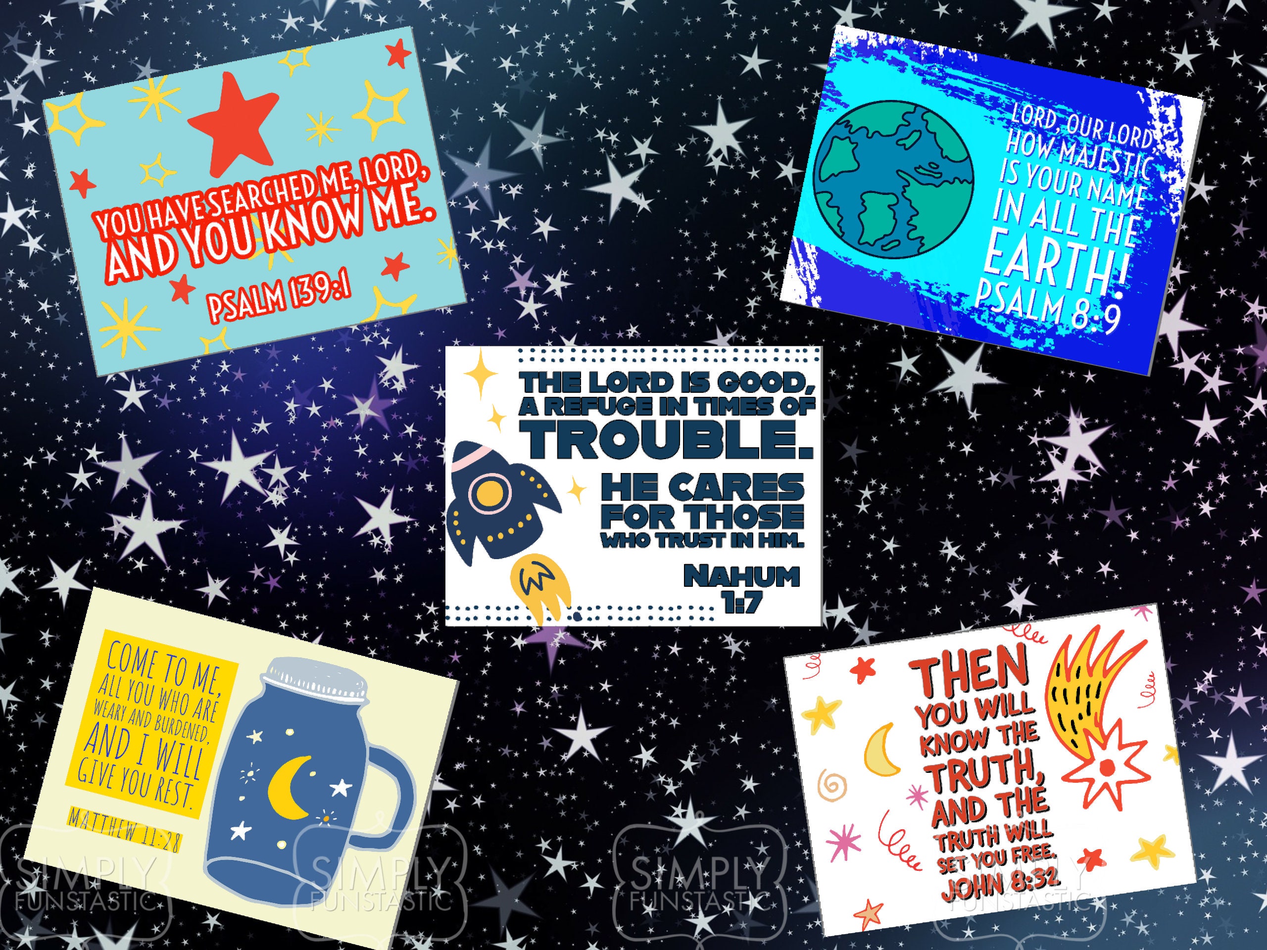 30 Outer Space Kids Scripture Cards children's Memory Verse Cards Bible ...