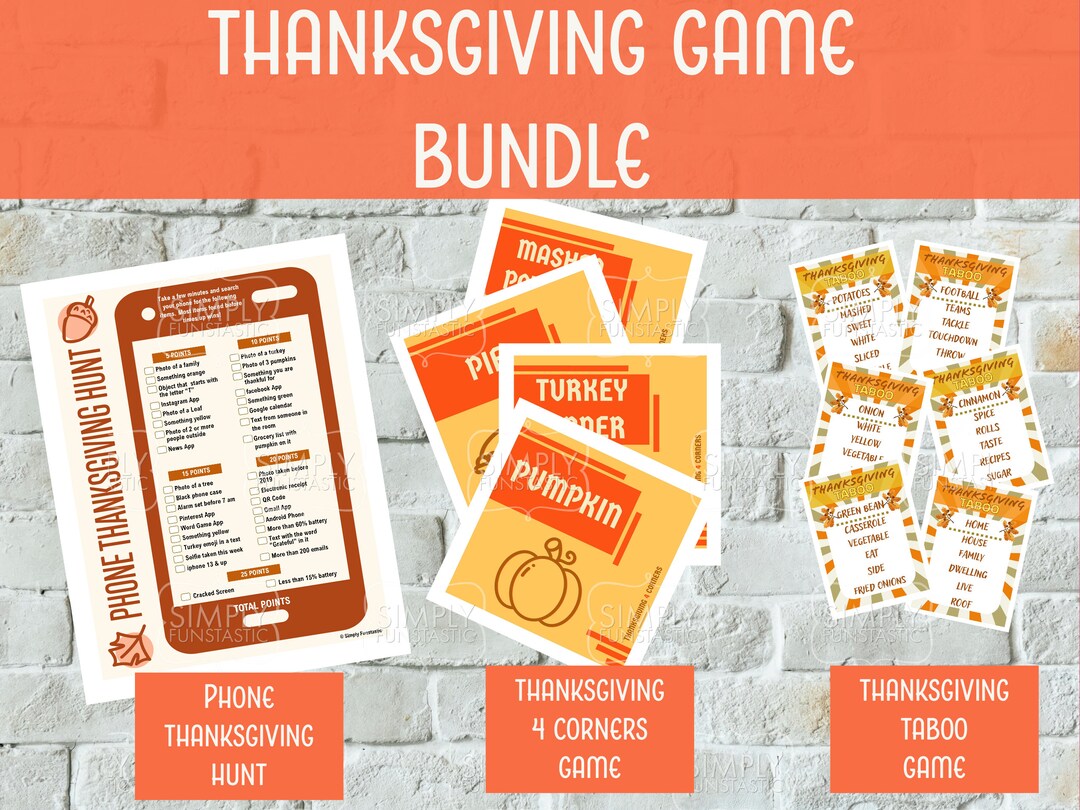 Thanksgiving Game Bundle, Phone Hunt, 4 Corners, Taboo (printable ...