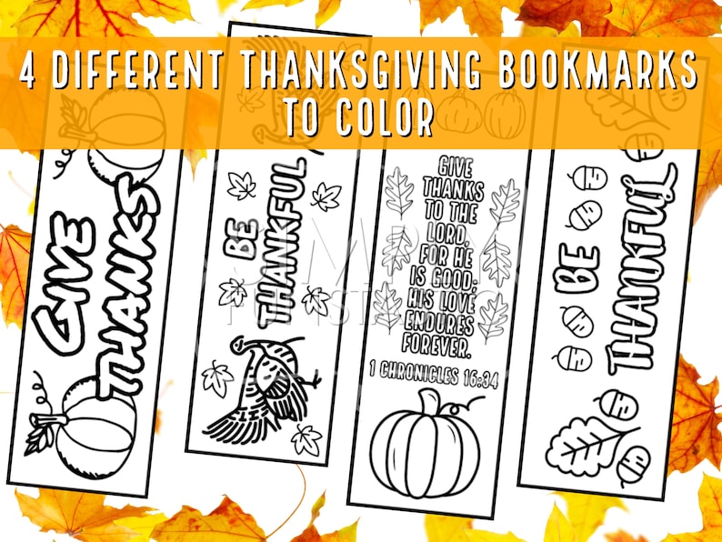 Thanksgiving Color Your Own Bookmarks: Fall Activity (instant Download ...