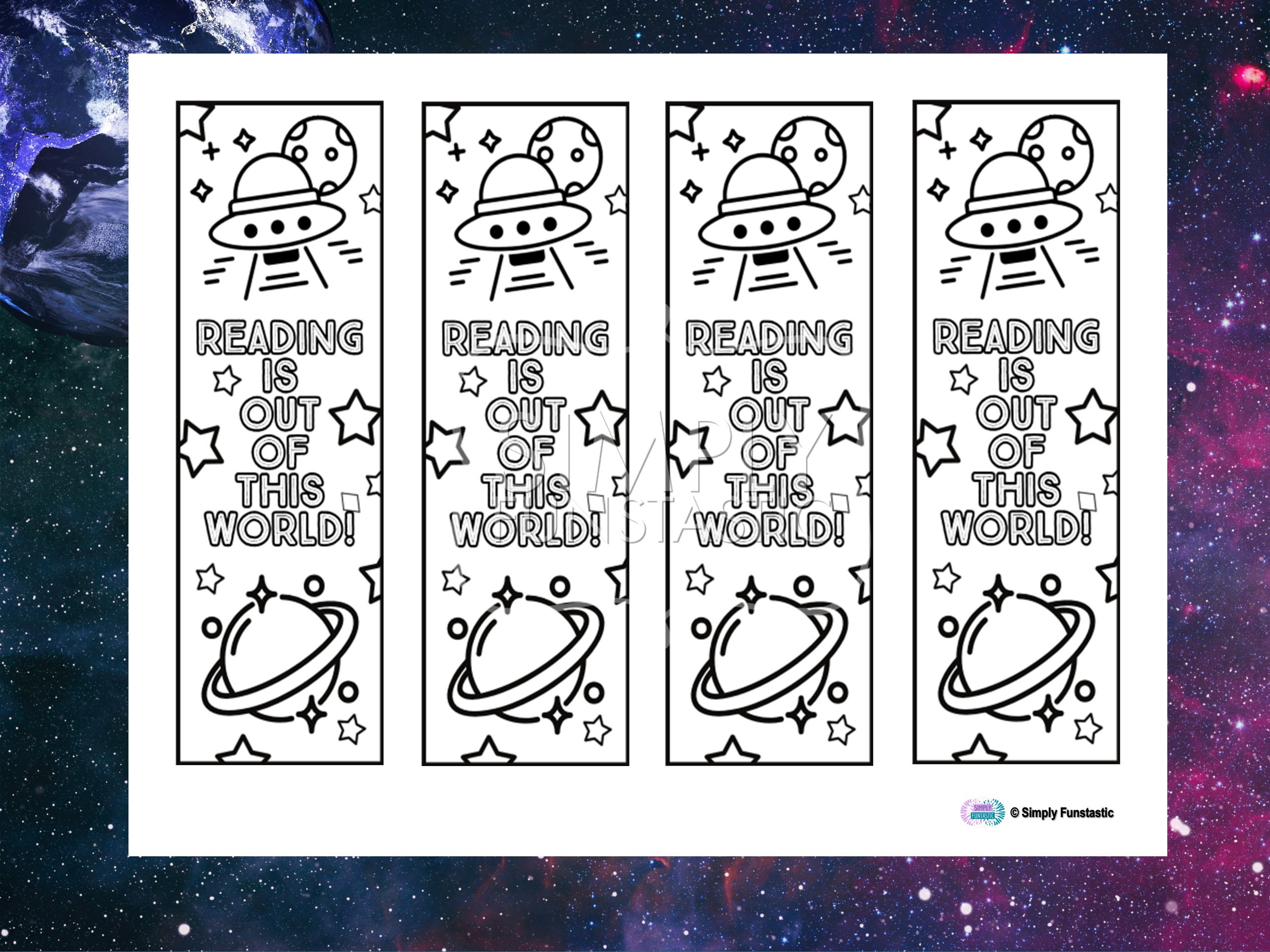 Outer Space Coloring Bookmarks: Reading Theme, Set of 4 (printable ...