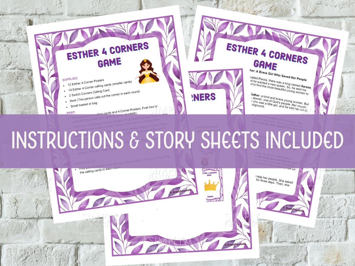 Queen Esther 4 Corners Game: Bible Story Activity (printable) Bible ...