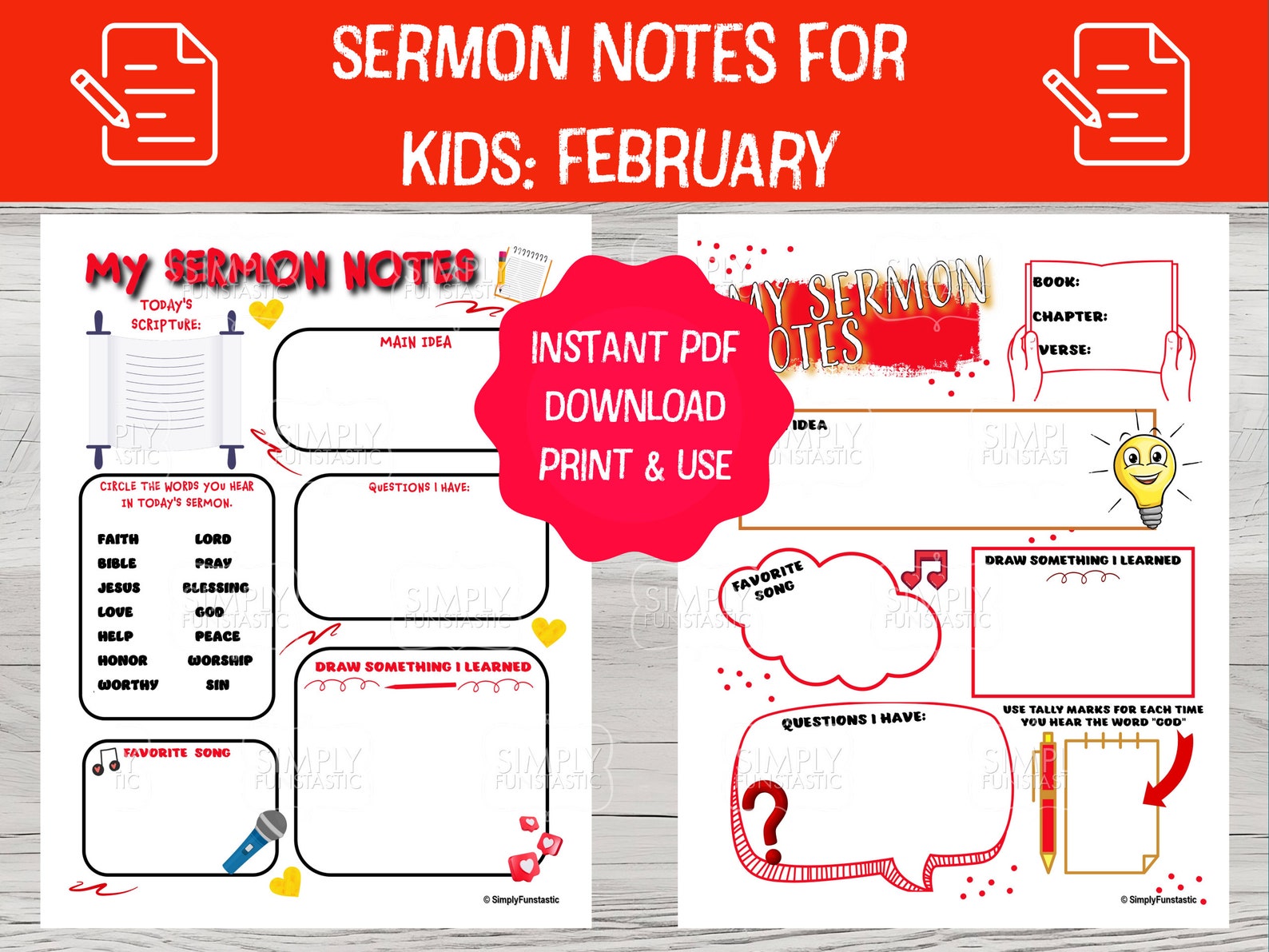 Kids Sermon Notes: February Church Printable (PDF Download) Colorful ...