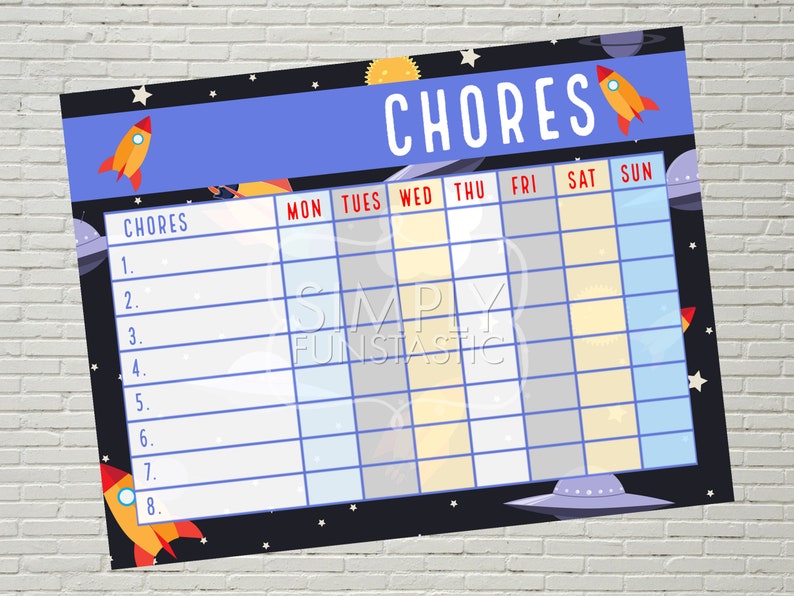 Outer Space Chore Chart: Daily Routine, Homeschool Printable (instant ...