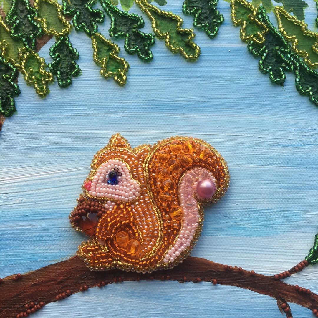 Beaded Orange Squirrel Brooch With Crystals Can Be Attached to a ...