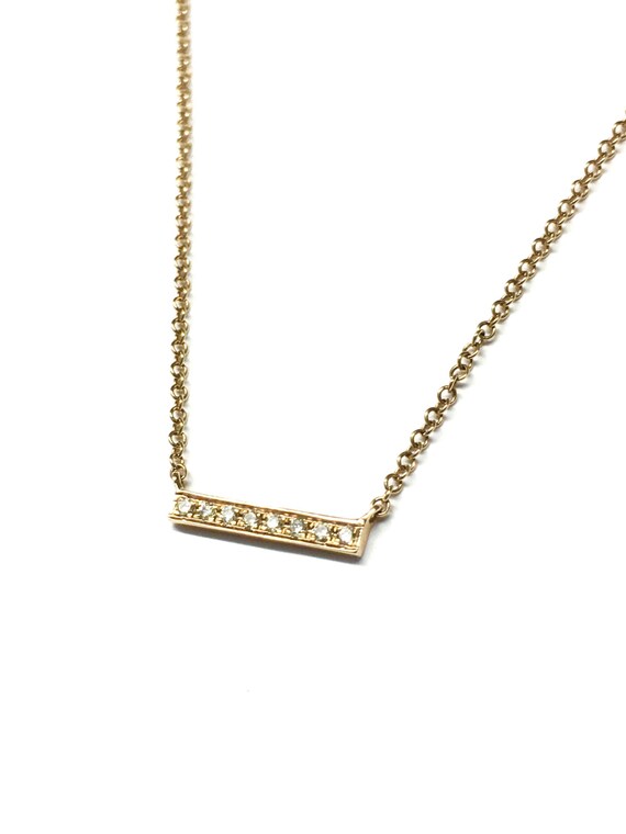 Diamond Necklace Flat Bar Necklace 14K Rose Gold Chain 1.41 | Etsy