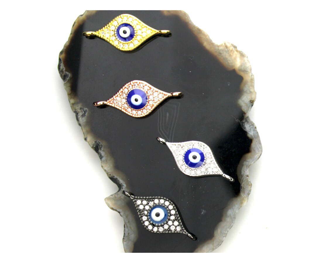 Evil Eye Bar With Micro Pave Zircon 13.5 X 28 MM (gold , Silver ,rose ...