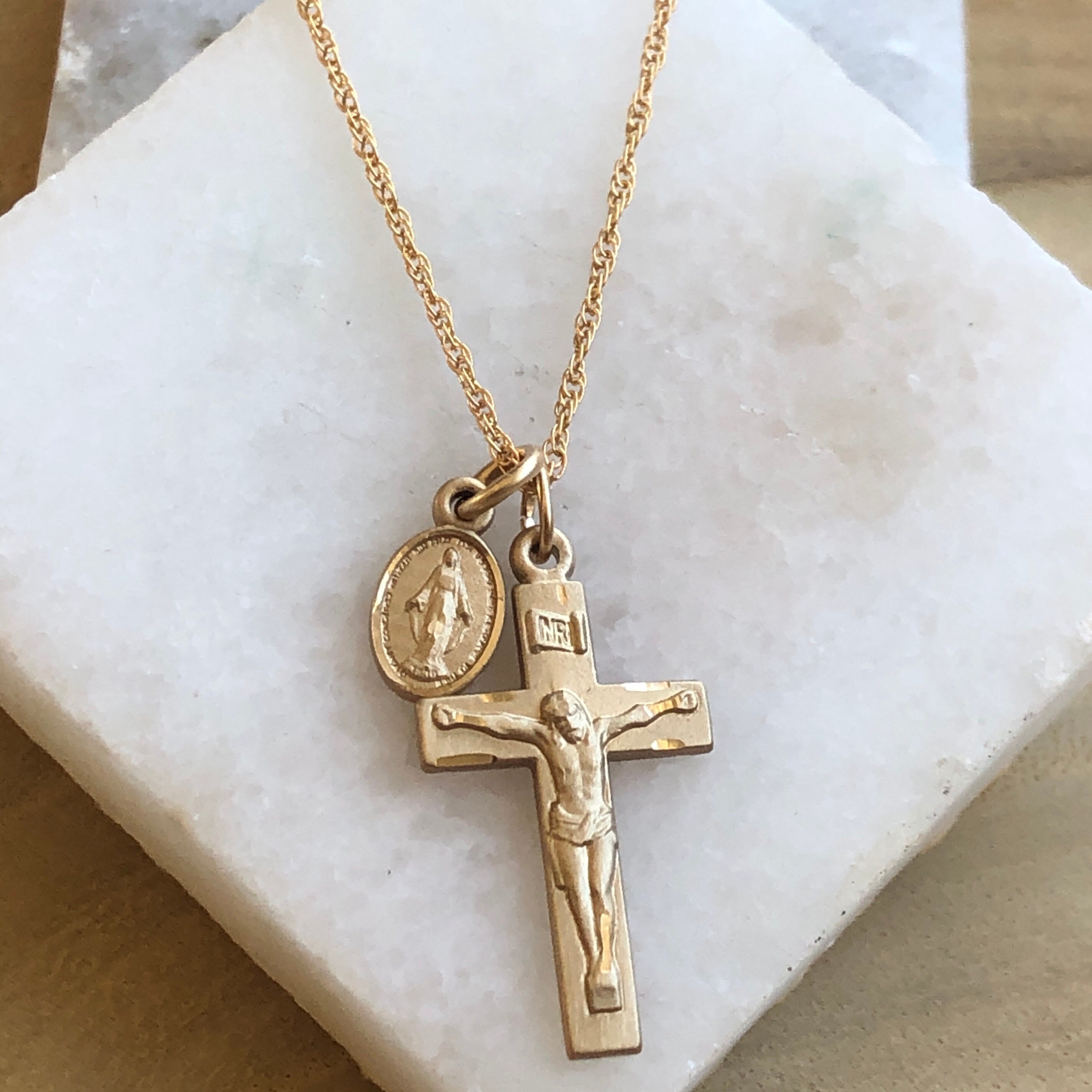 SET: Crucifix and Miraculous Medal Necklace in Gold-filled or Sterling ...