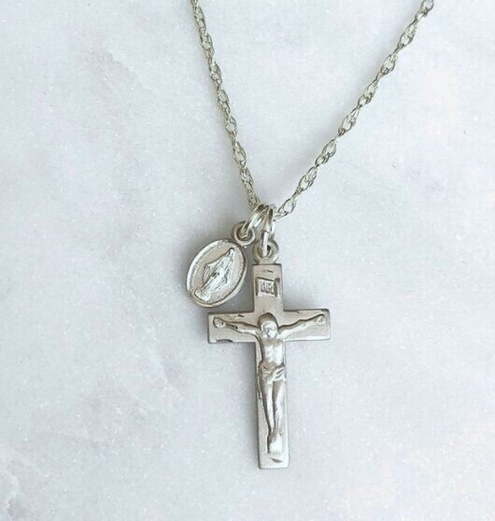SET: Crucifix and Miraculous Medal Necklace in Gold-filled or Sterling ...