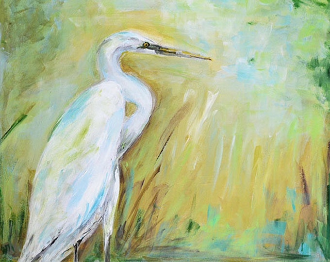 Bird Egret Egret Painting Bird Print Bird Painting Realistic Art ...
