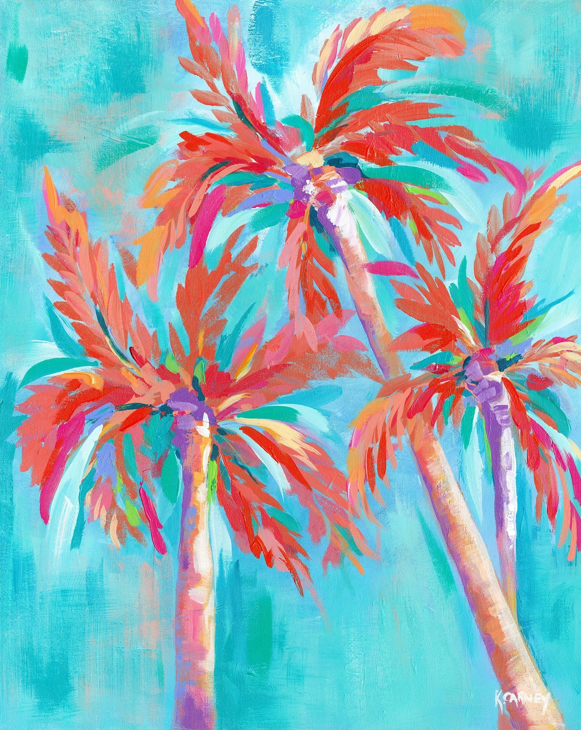 Coral Palms: Fine Art Giclee Palm Tree Print From Original - Etsy