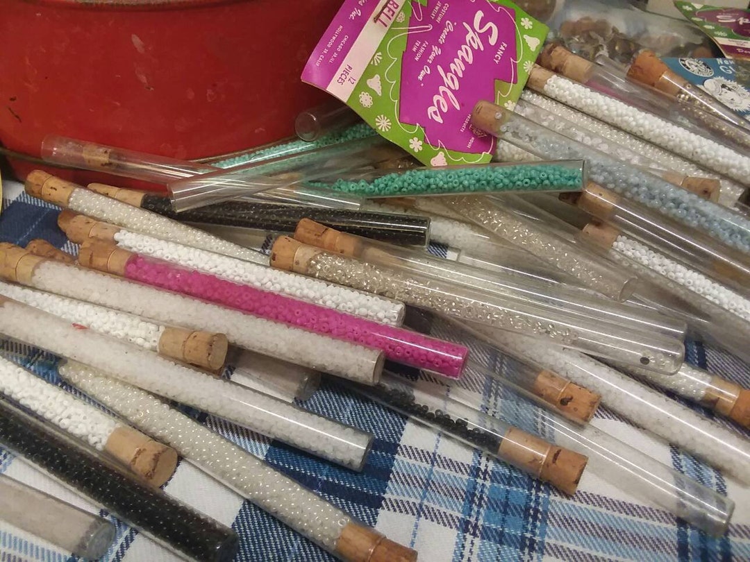 Vintage Vials of Seed Beads and Packs of Sequins in Old Tin - Etsy