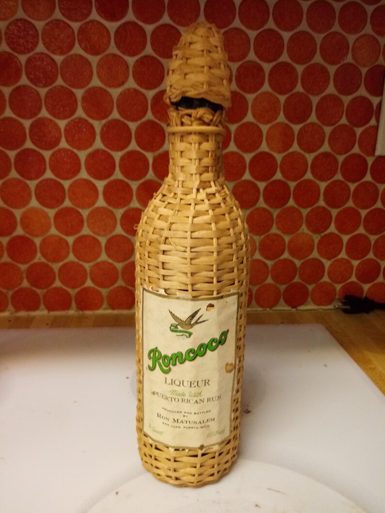 Roncoco Vintage Wicker Wrapped Liquor Bottle - Full - Etsy