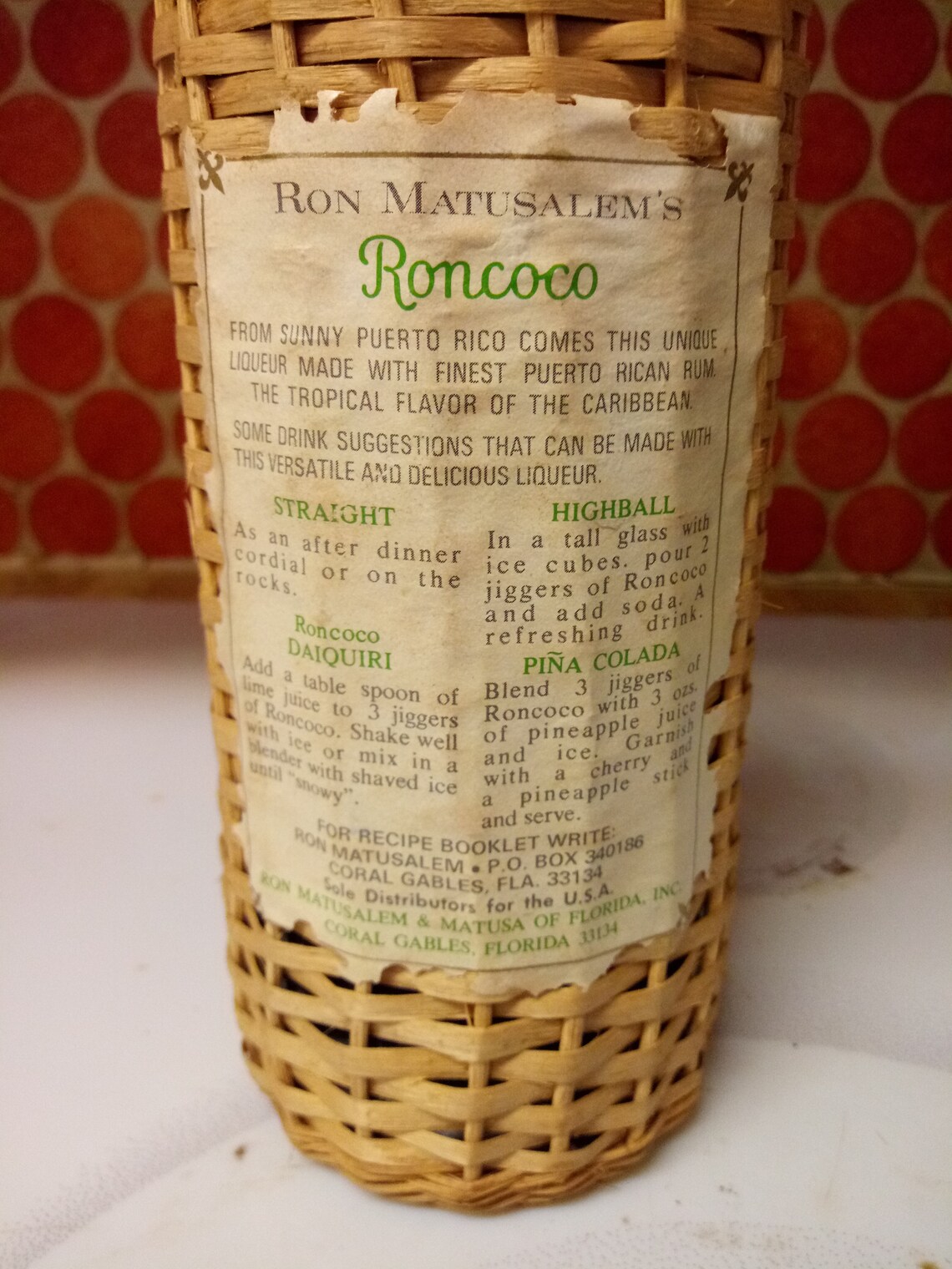 Roncoco Vintage Wicker Wrapped Liquor Bottle - Full - Etsy