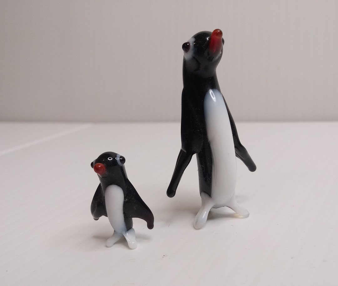 Miniature Blown Glass Penguins, Mom and Baby - Etsy