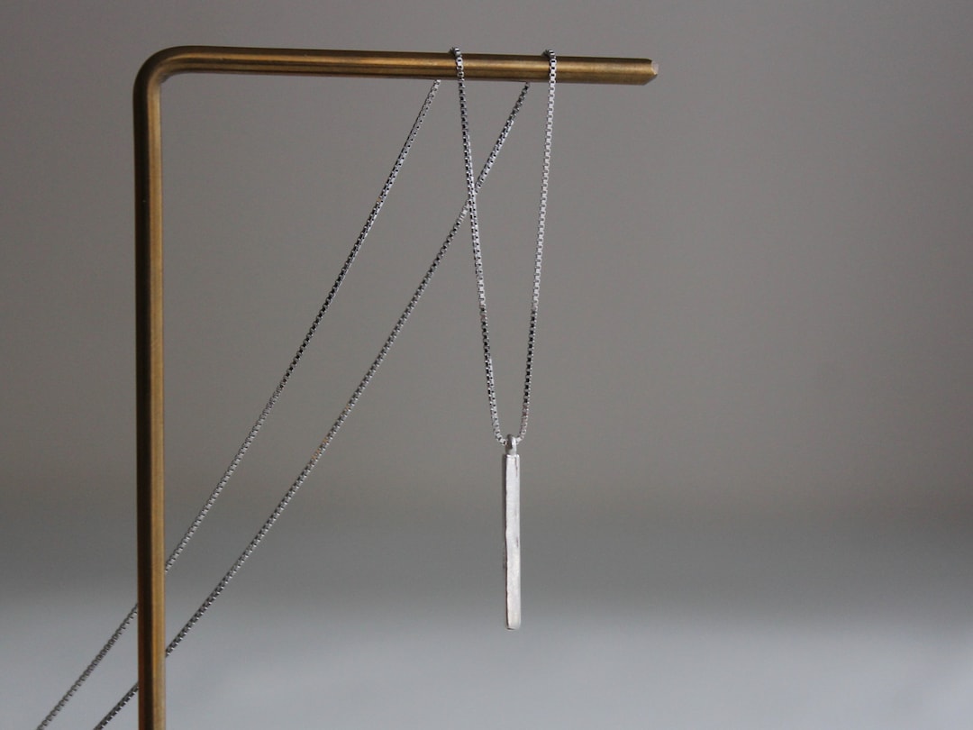 Sterling Silver Rectangle Bar Pendant Necklace - Etsy
