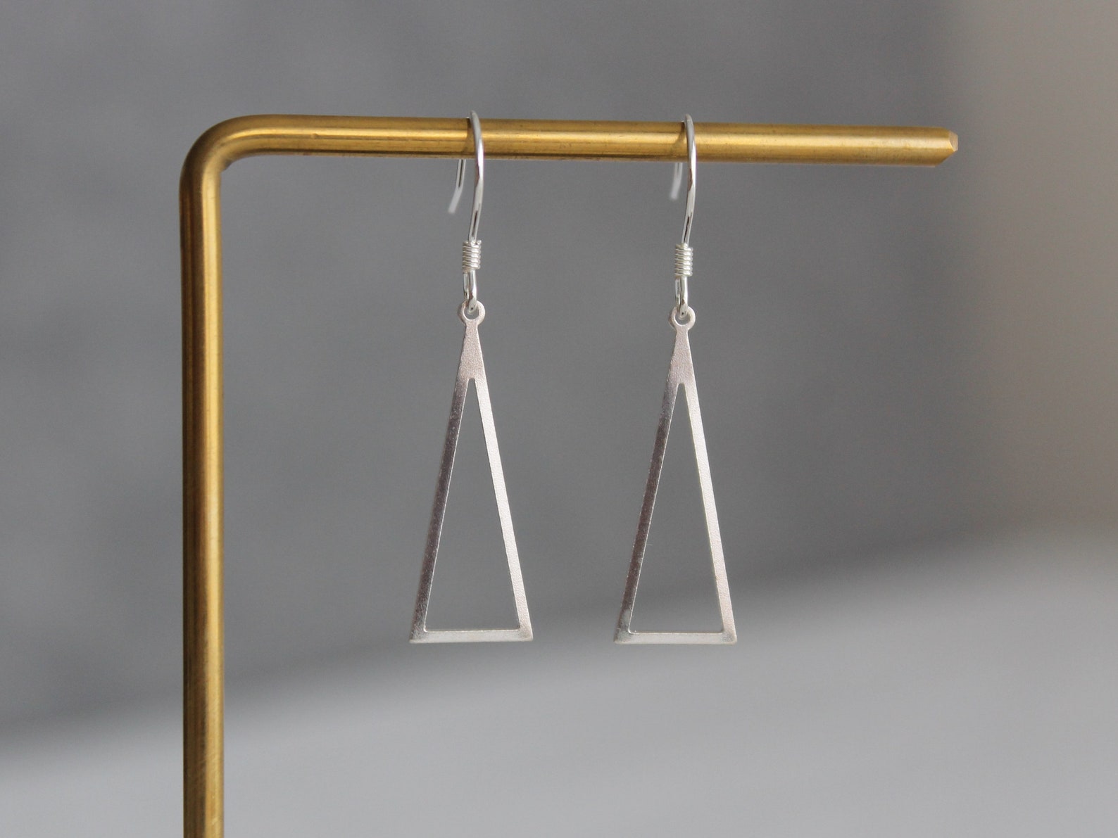 Sterling Silver Triangle Earrings Everyday Minimal Earrings | Etsy