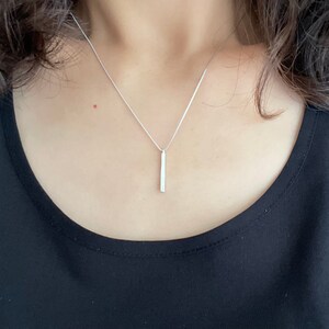 Sterling Silver Rectangle Bar Pendant Necklace Minimal Geometric ...
