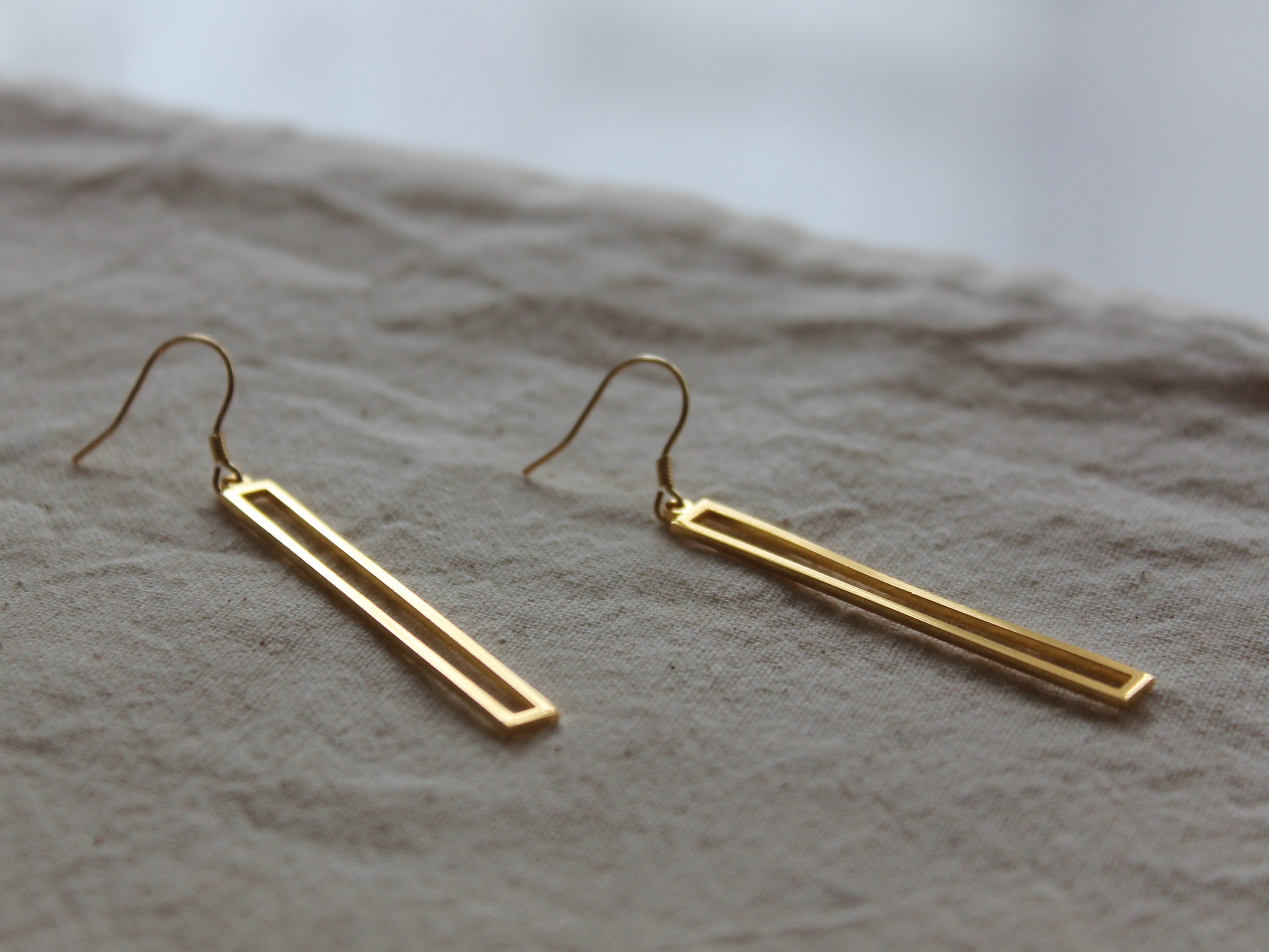 Gold Plated Rectangle Bar Earrings Geometric Earrings - Etsy