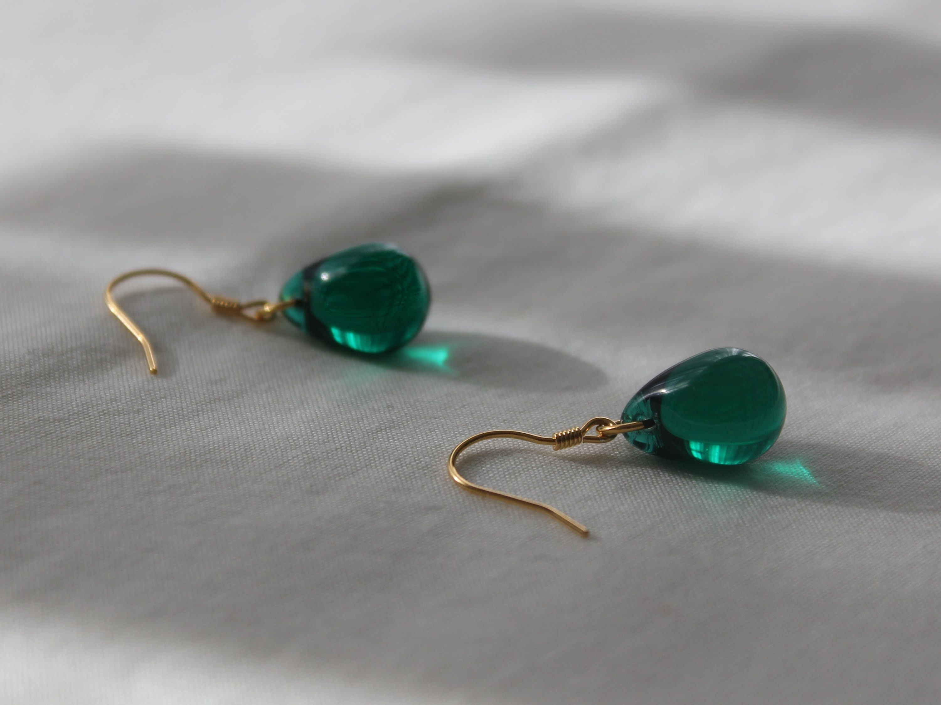 Emerald Green Glass Teardrop Earrings Minimal Classic Earrings - Etsy