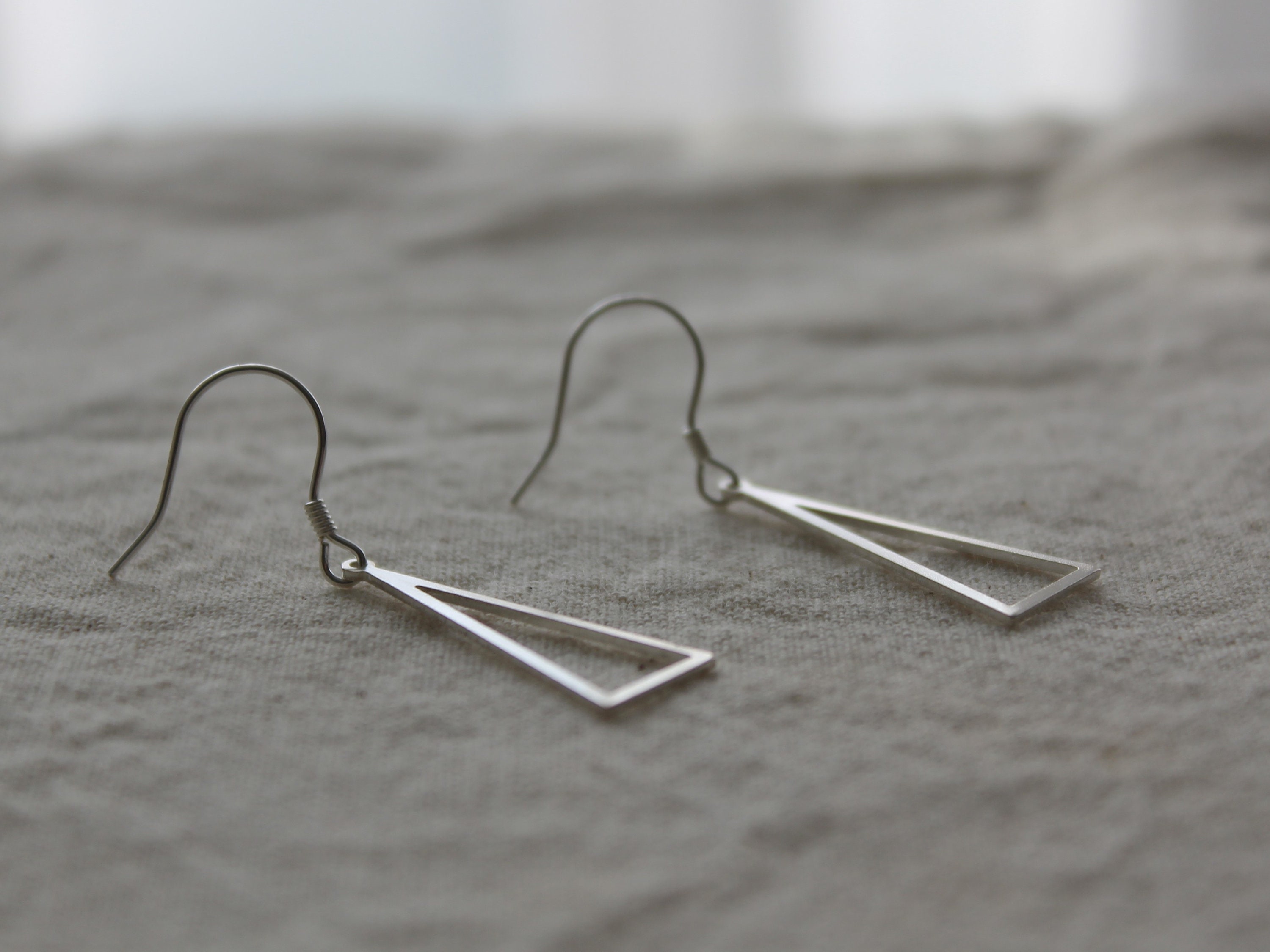 Sterling Silver Triangle Earrings Everyday Minimal Earrings | Etsy
