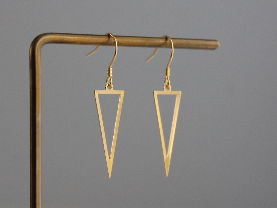 Gold Plated Over Silver Triangle Earrings Minimal Geometric Earrings - Etsy