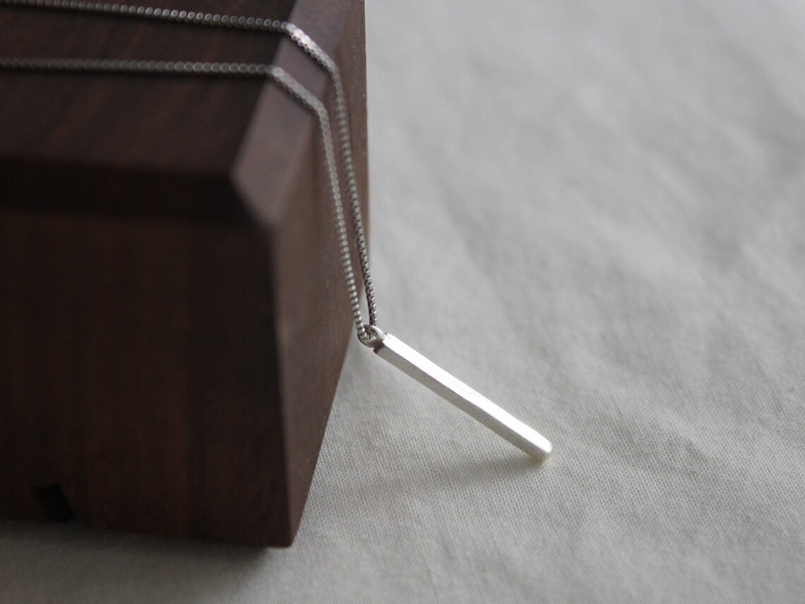 Sterling Silver Rectangle Bar Pendant Necklace - Etsy