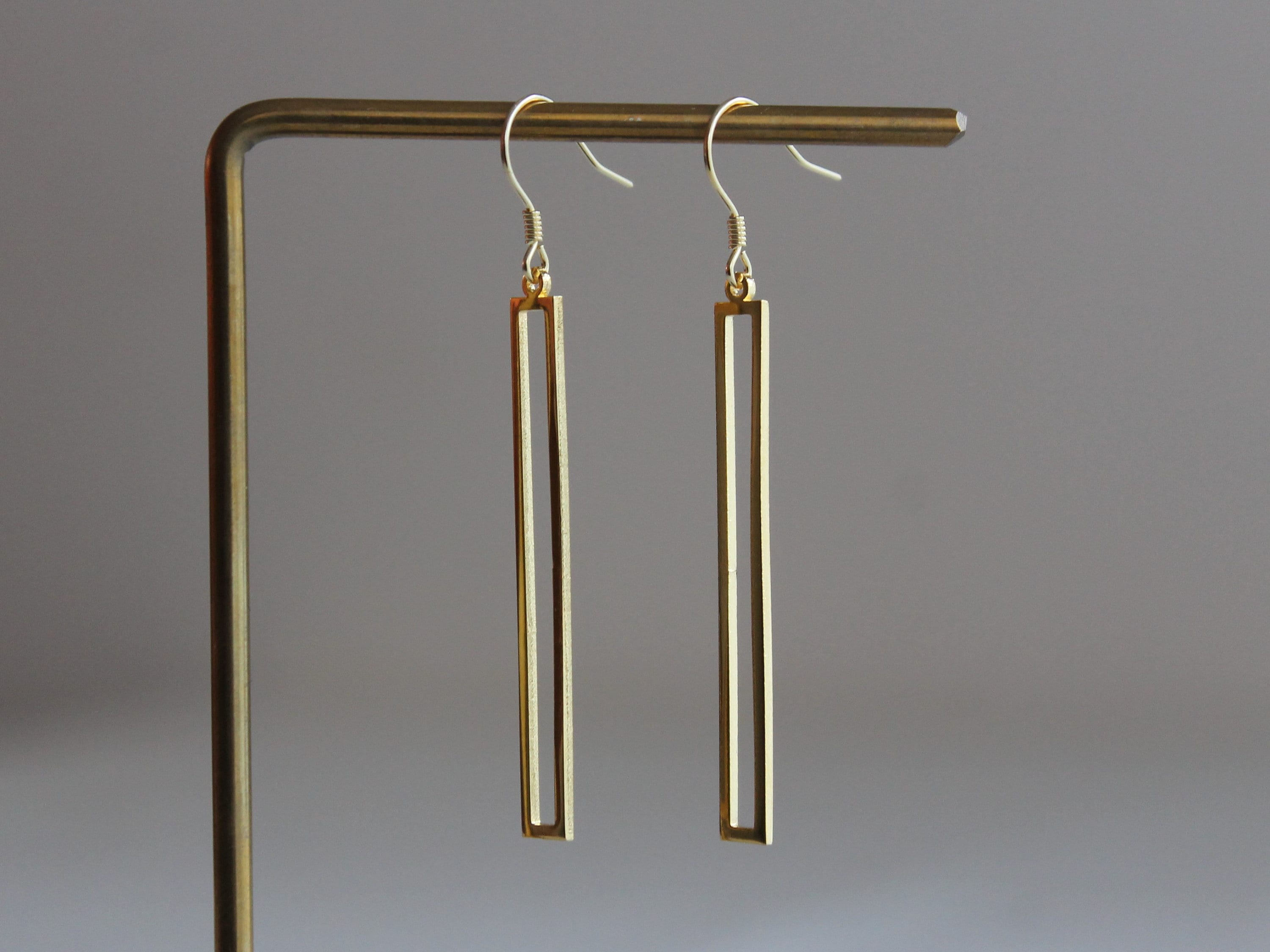 Gold Plated Rectangle Bar Earrings Geometric Earrings - Etsy