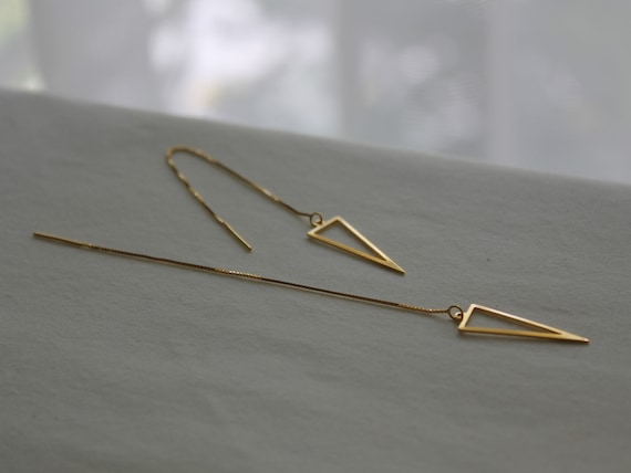 Gold Plated Over Silver Triangle Threader Earrings Minimal - Etsy