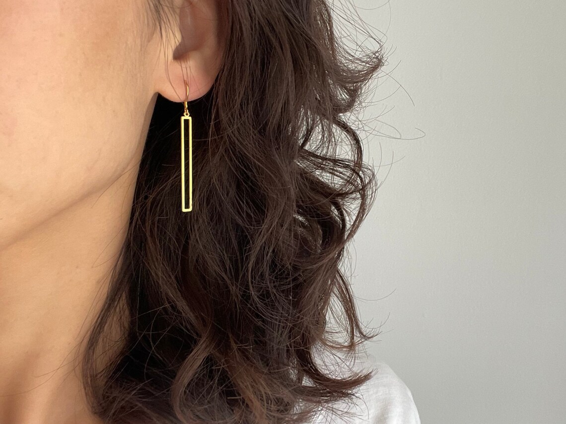 Gold Plated Rectangle Bar Earrings Geometric Earrings - Etsy