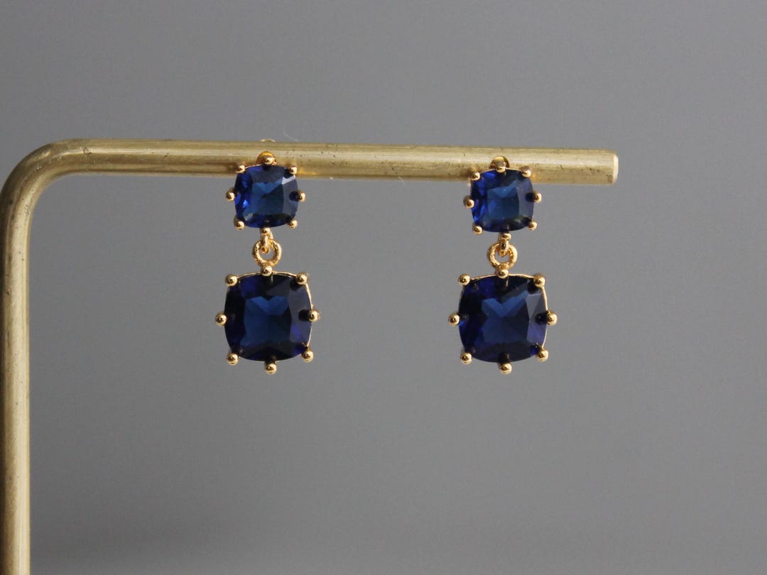 Dainty Ink Blue Square Zircon Push Back Earrings Occasion Earrings ...