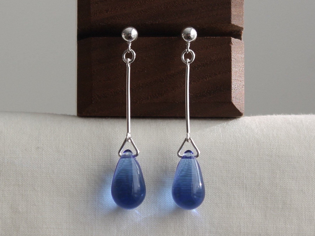 Sterling Silver Bar With Sapphire Blue Teardrop Earrings Elegant ...