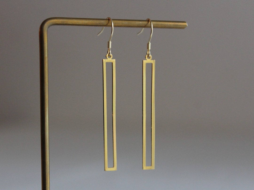 Gold Plated Rectangle Bar Earrings Geometric Minimal Earrings - Etsy