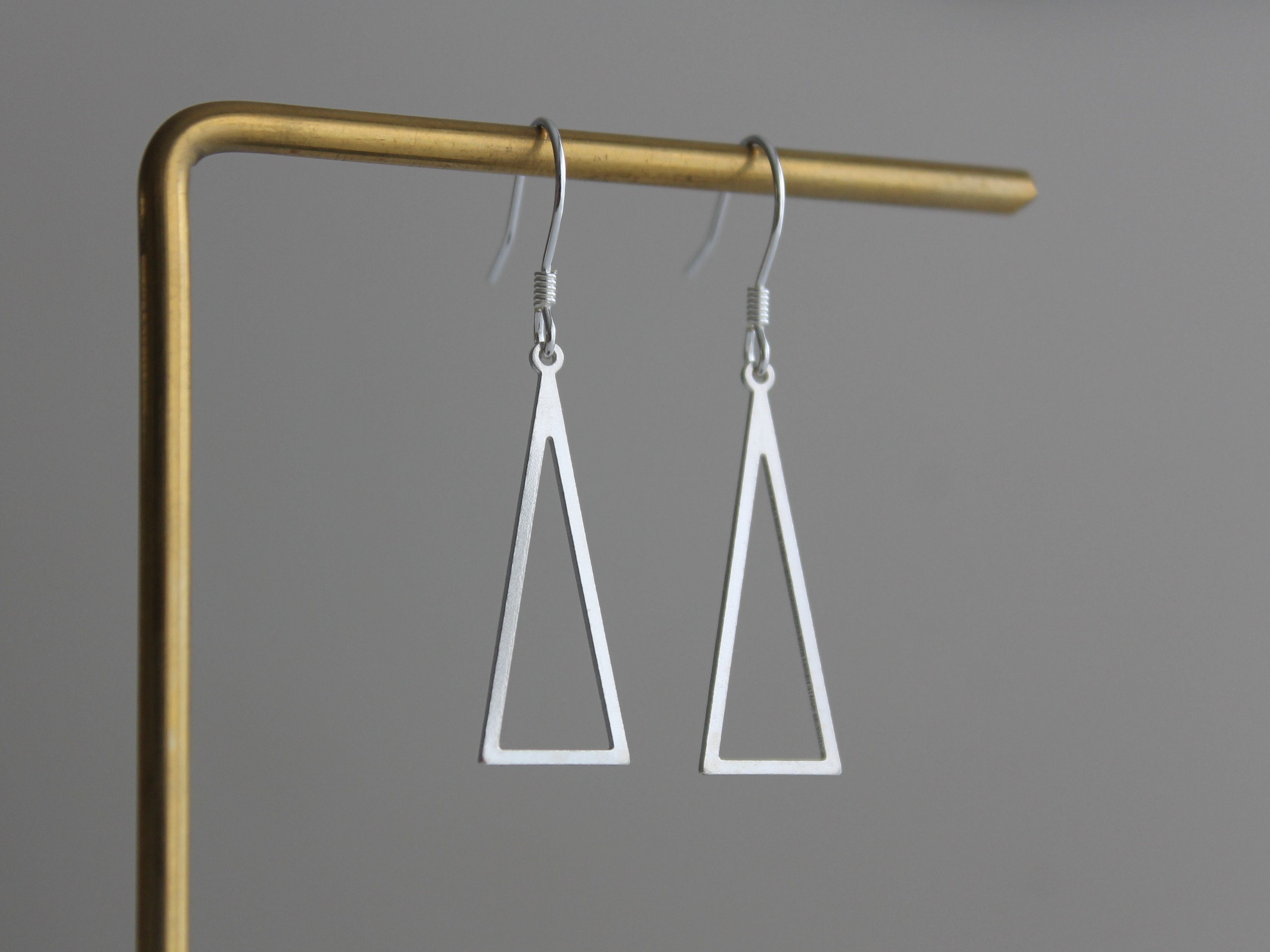Sterling Silver Triangle Earrings: Minimalist Dangle Jewelry - Etsy