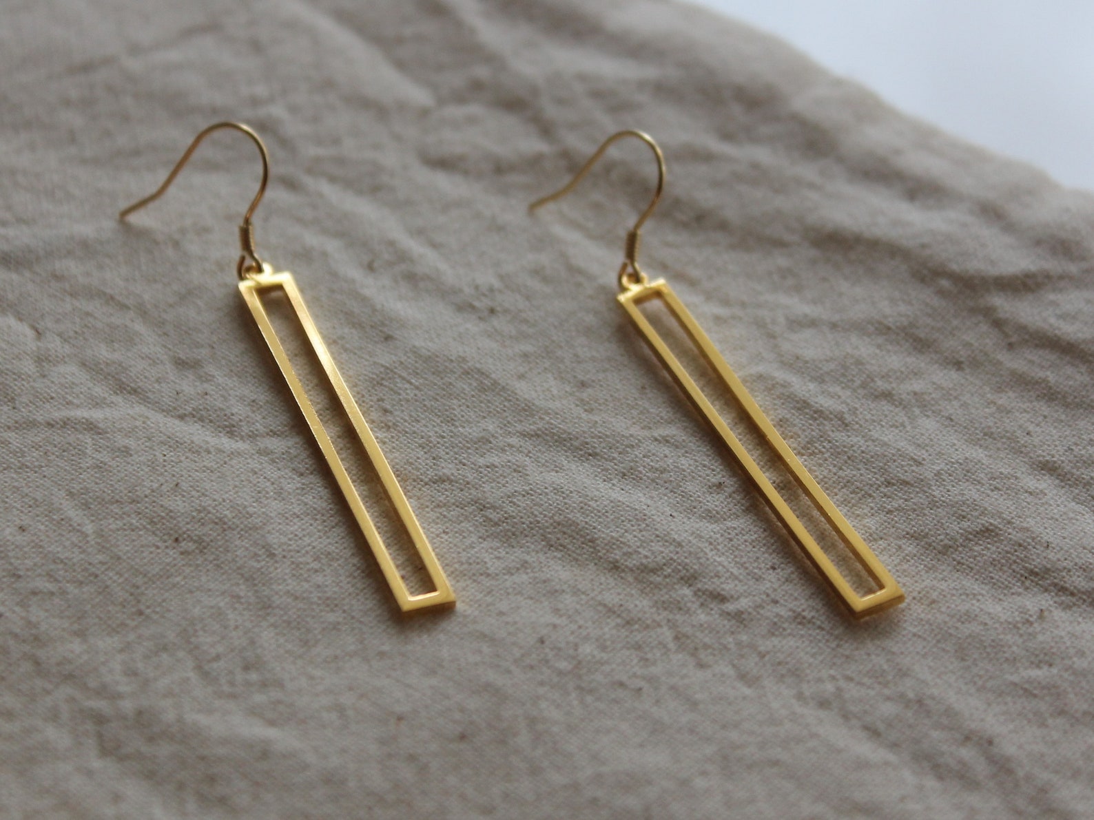 Gold Plated Rectangle Bar Earrings Geometric Earrings - Etsy