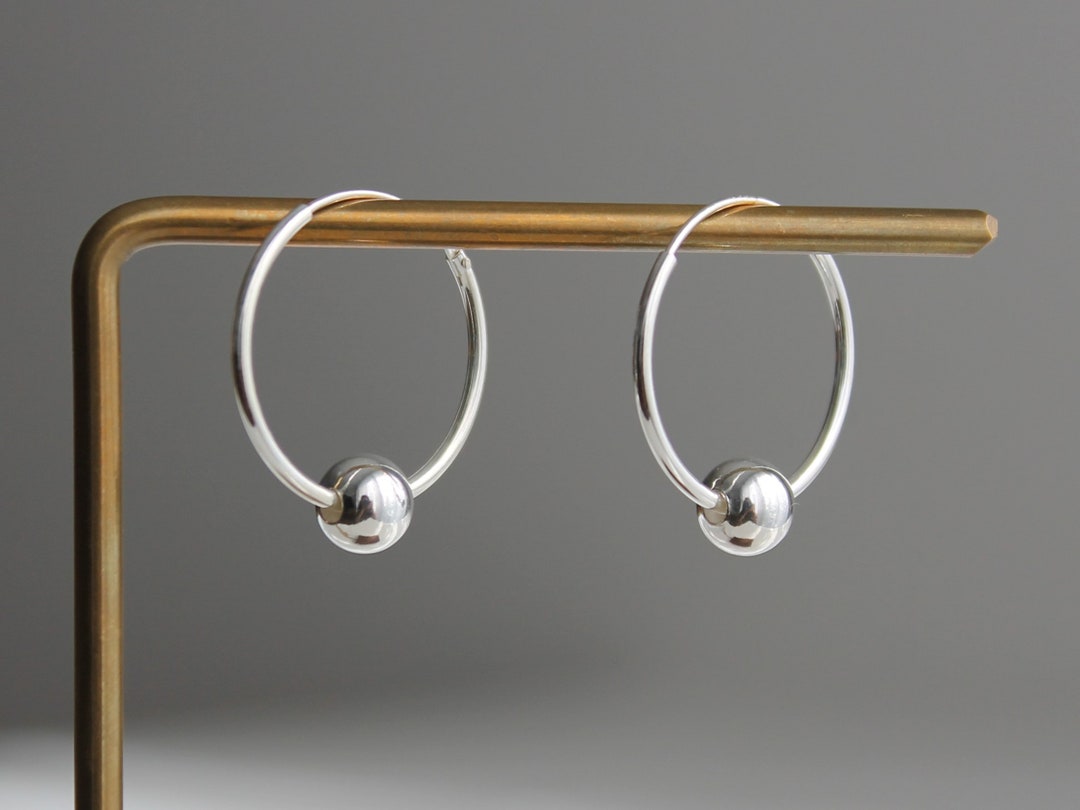 Sterling Silver Ball Hoop Earrings Minimal Earrings Gift - Etsy