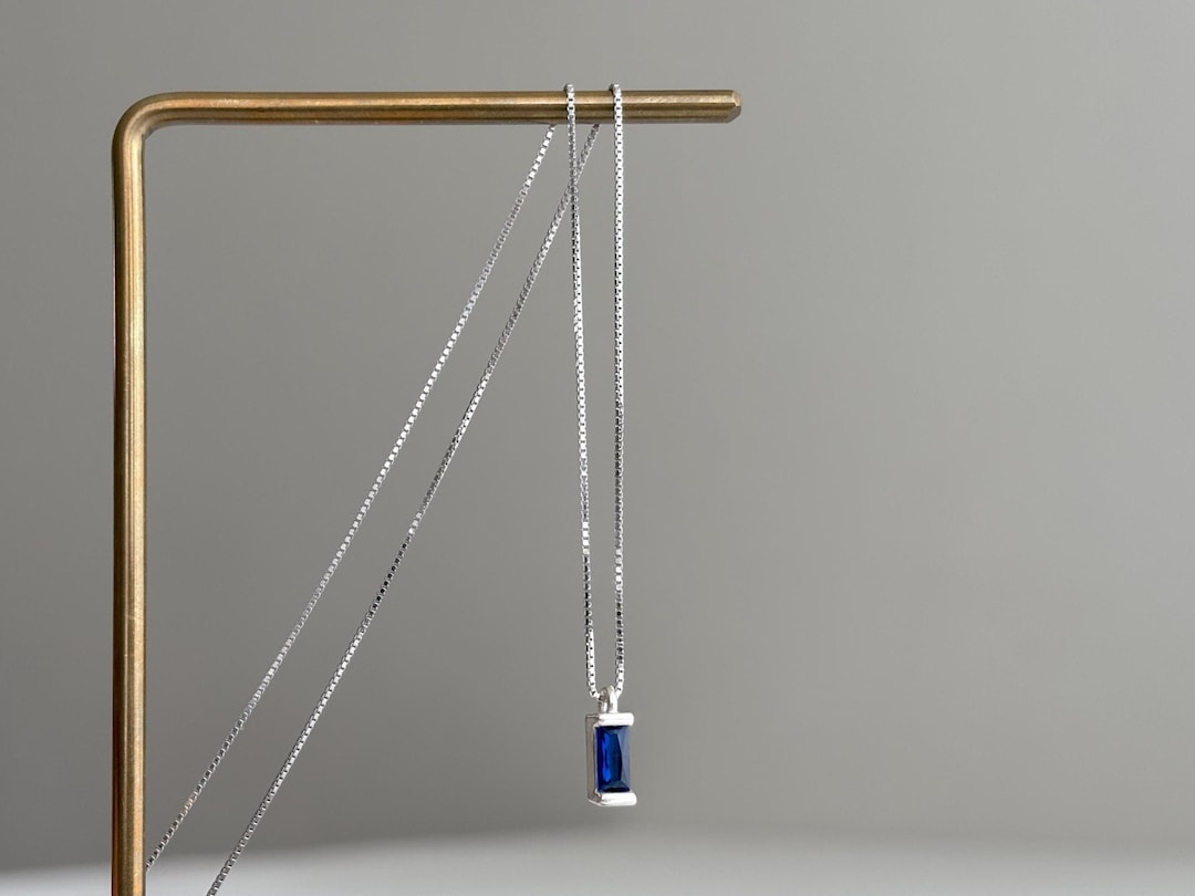 Sterling Silver Small Rectangle Cobalt Blue Pendant Necklace - Etsy