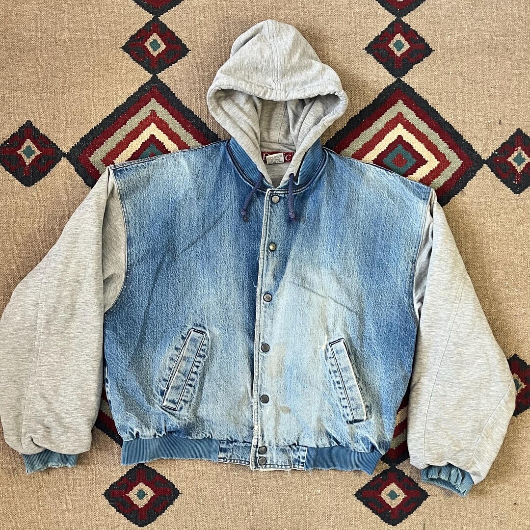 1990s Basic Cigarettes Distressed Faded Denim Hooded Jacket | Vintage ...
