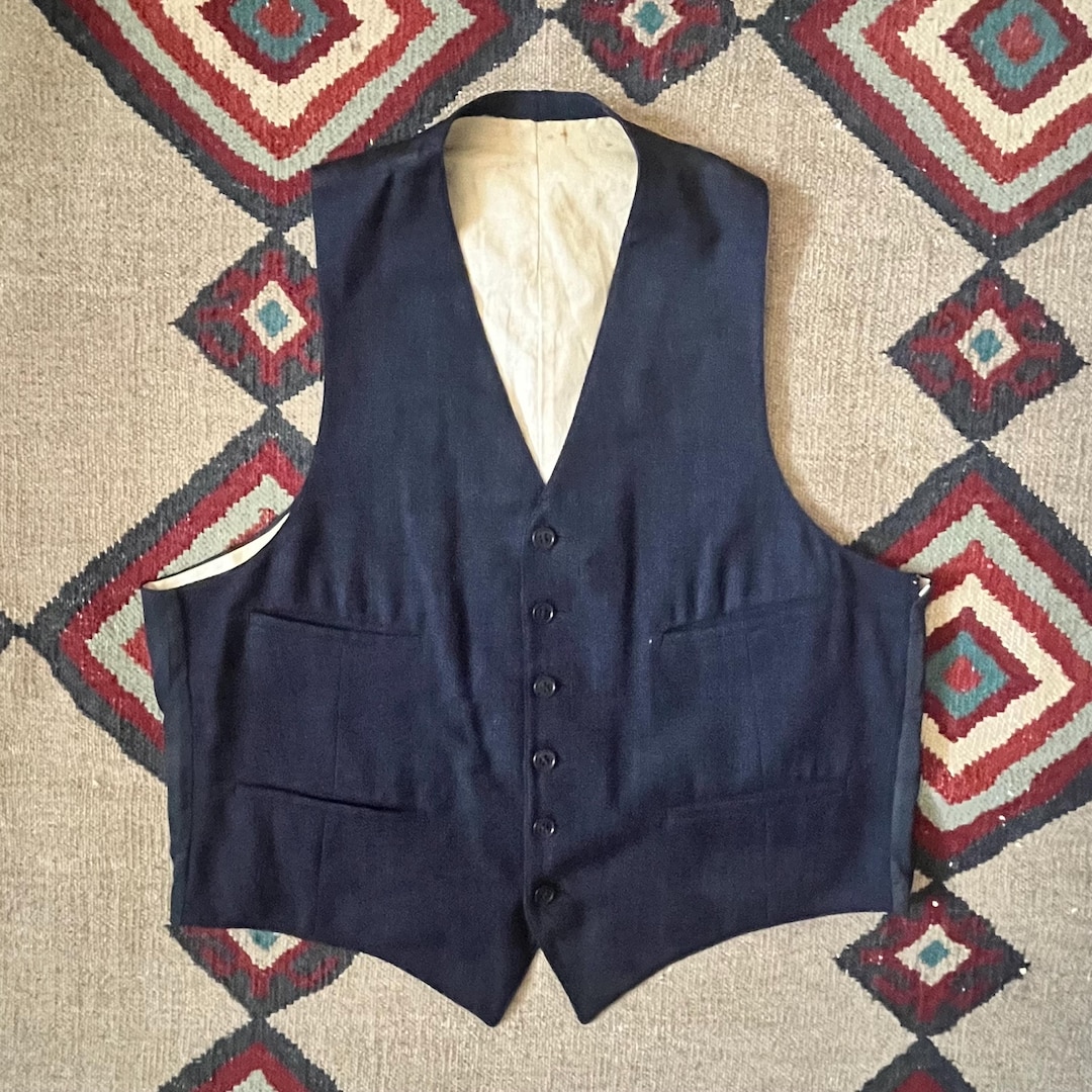 1930s Wool Waistcoat Vest | Vintage Mens Medium Blue Button up NRA Tag ...