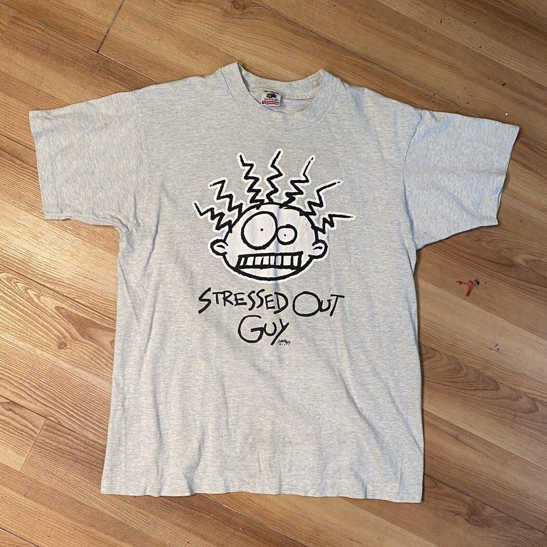 1990s Stressed Out Guy T-shirt | Vintage Mens Large Single Stitch ...
