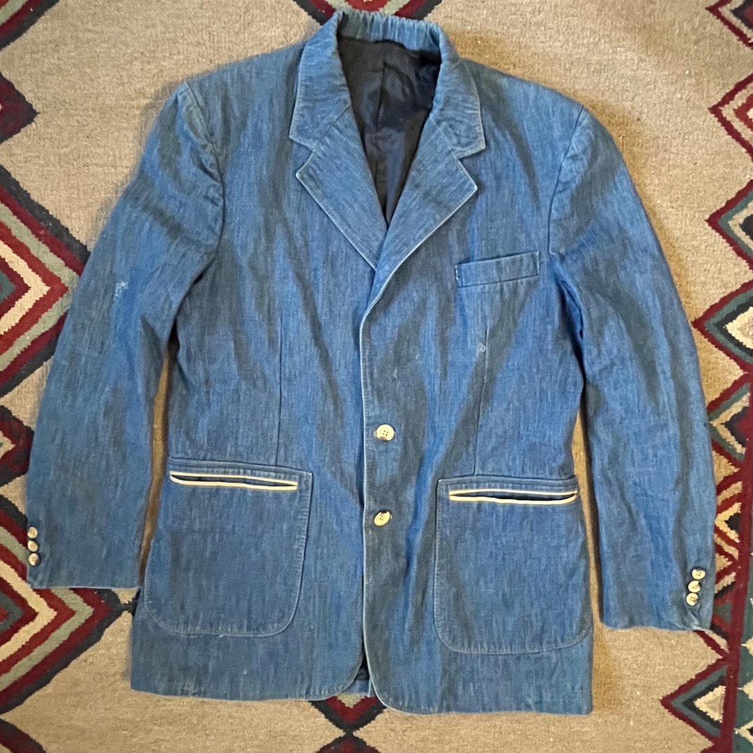 1970s Denim Western Urban Cowboy Jacket | Vintage Mens 44 L Two Button ...