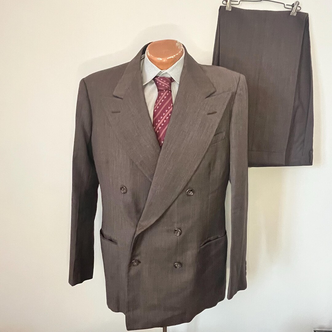 1940s Double Breasted Peak Lapel Wool Gabardine Suit | Vintage Mens 44 ...