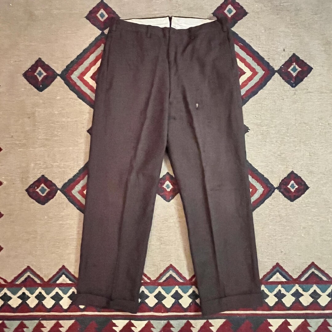 Brown Wool Work Pants Vintage 1940s 34x31 Flat Front Cuffed Trousers - Etsy