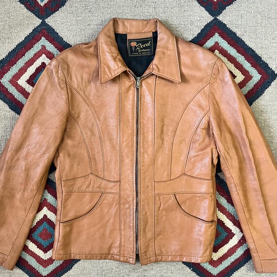 1970s Reed Detroit Tan Leather Jacket | Vintage 70s M… - Gem