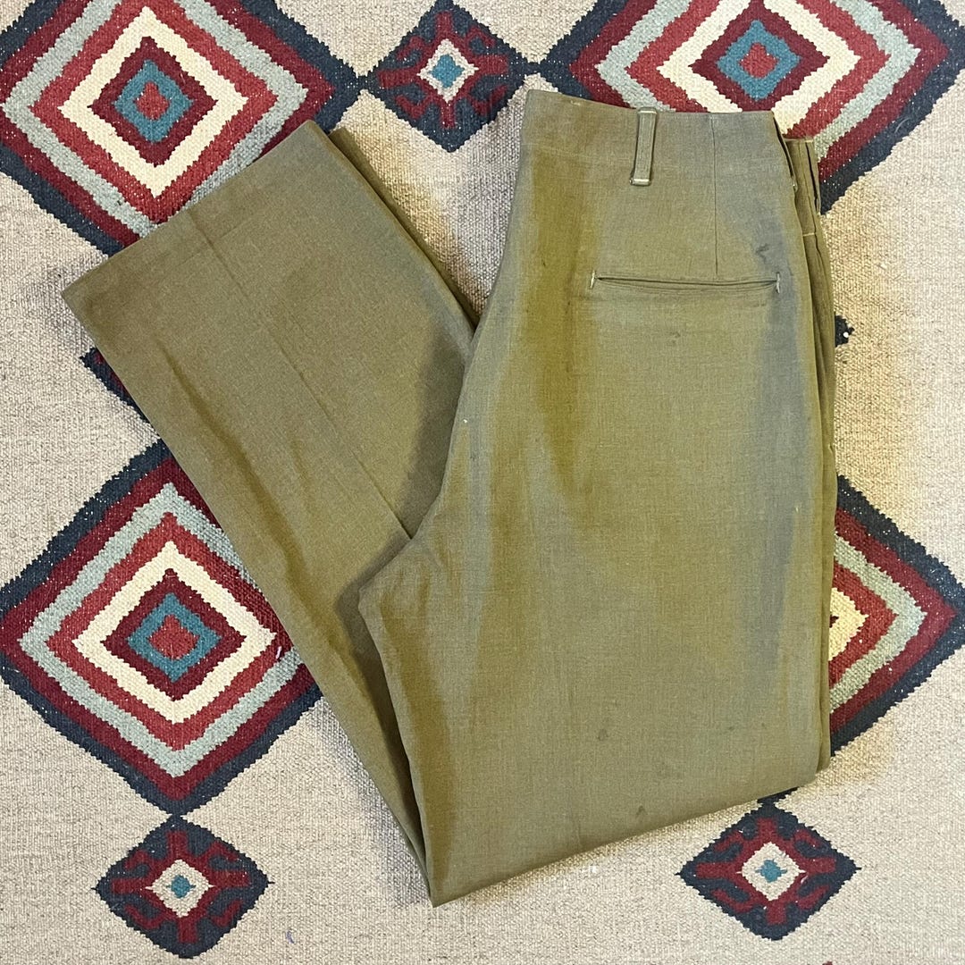 Vintage 40s WWII US Army Wool Trousers Olive Drab 34x33 Military Button ...
