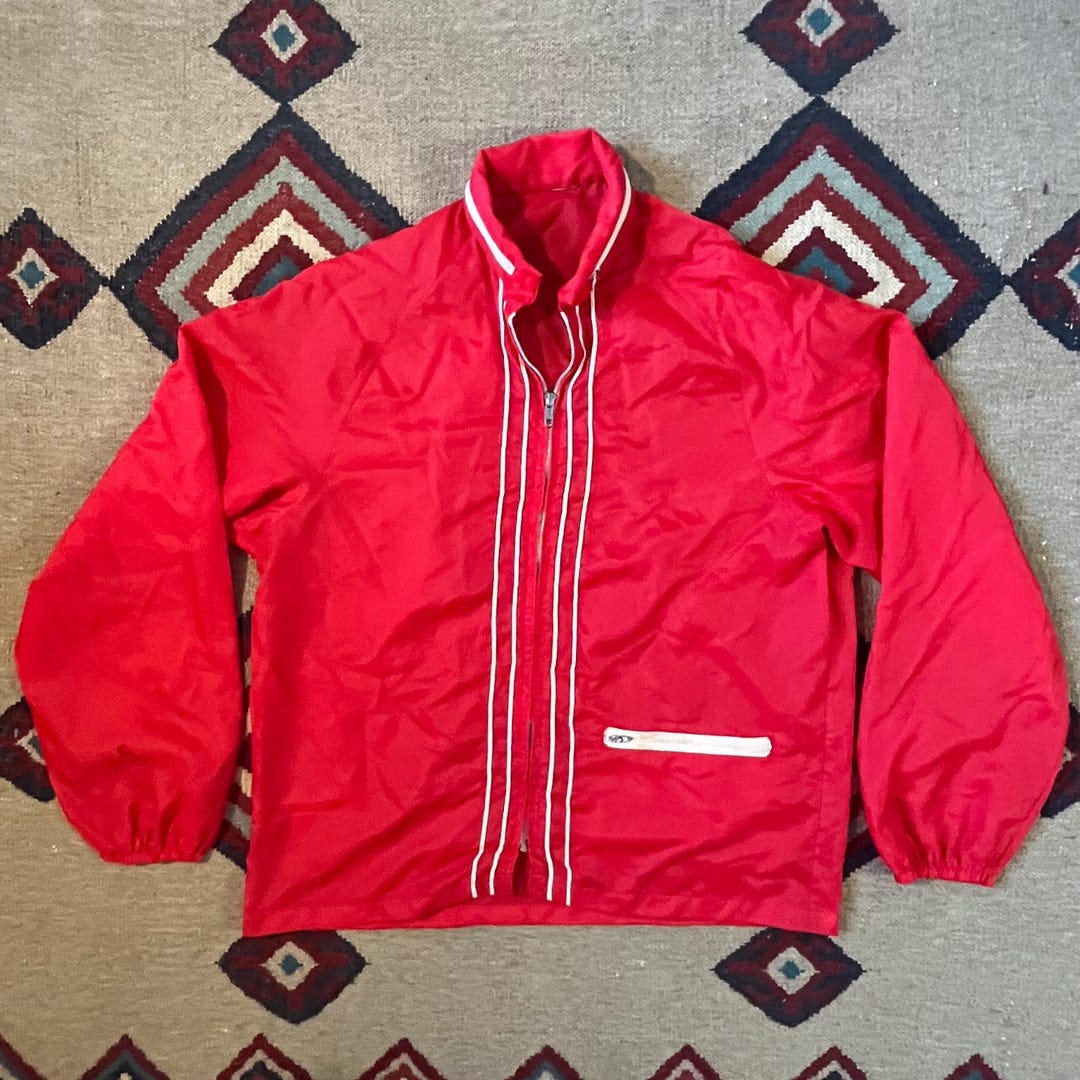 1970s Red Nylon Windbreaker | Vintage Adult Small Zip up Jacket - Etsy