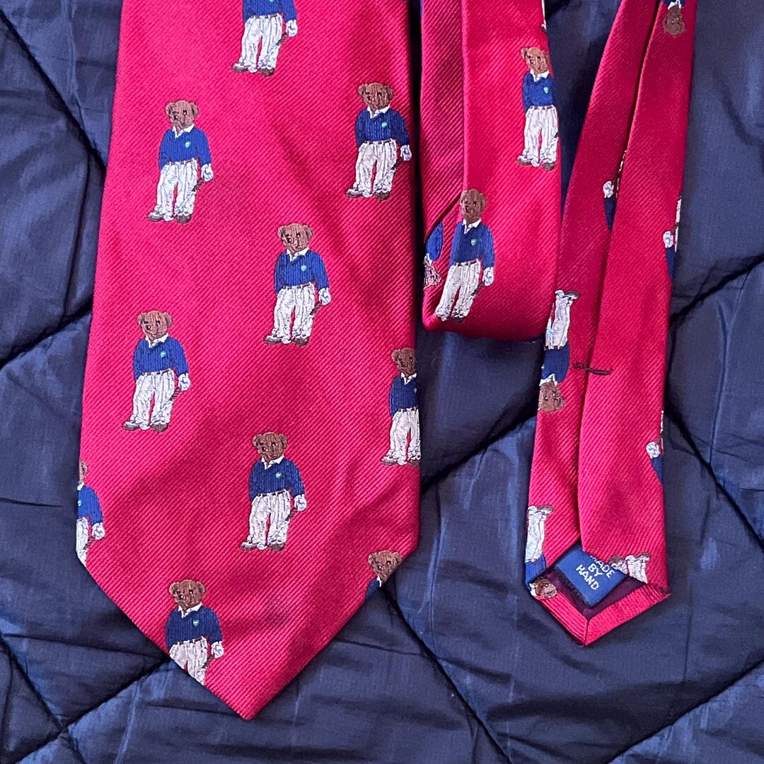 Polo Ralph Lauren Polo Bear Silk Tie | Vintage 90s USA Made Golfer Bear ...